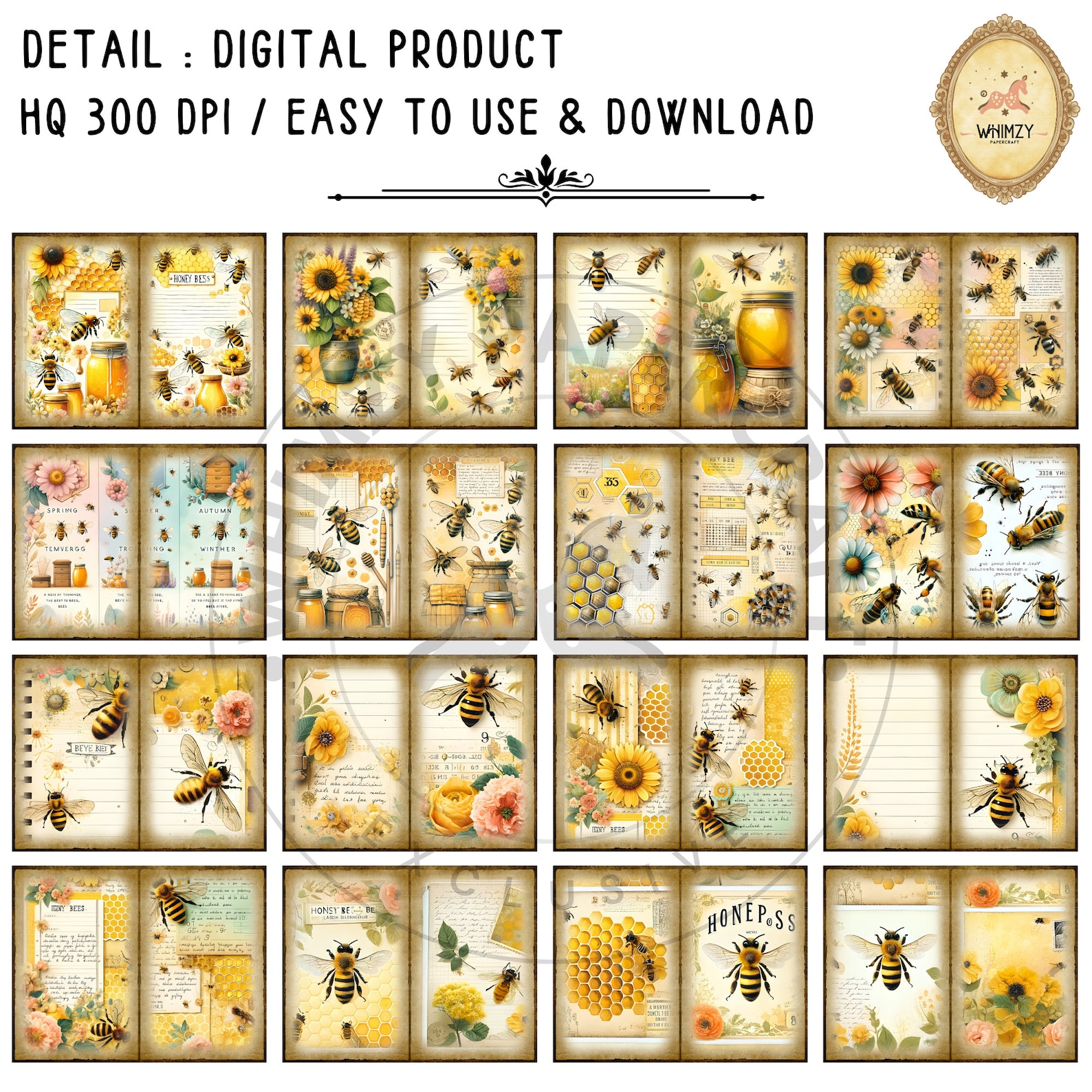 Honey Bees Junk Journal Vintage Bee Junk Journal Kit Digital Collage ...