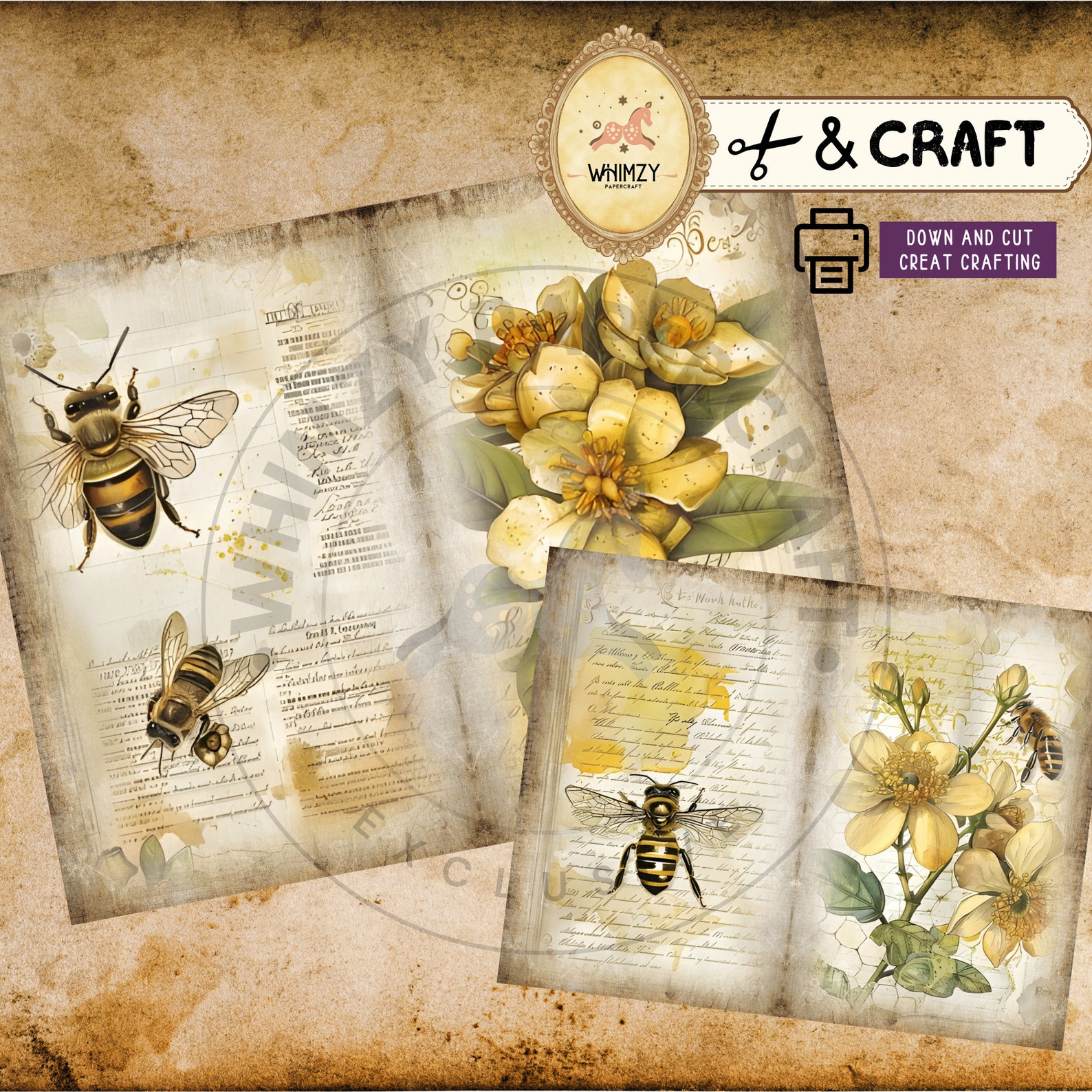 Vintage Bee Junk Journal Kit: Queen Bee Ephemera, Floral Beekeeper ...