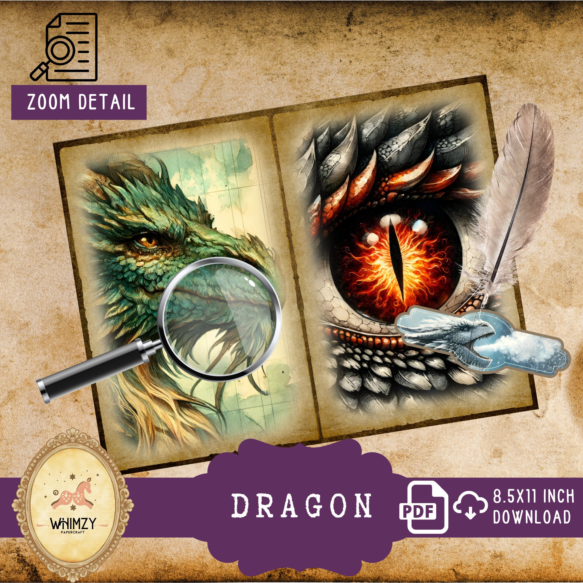 Dragon Junk Journal Kit Fantasy Collage Printables Fantasy Kit Dragon ...