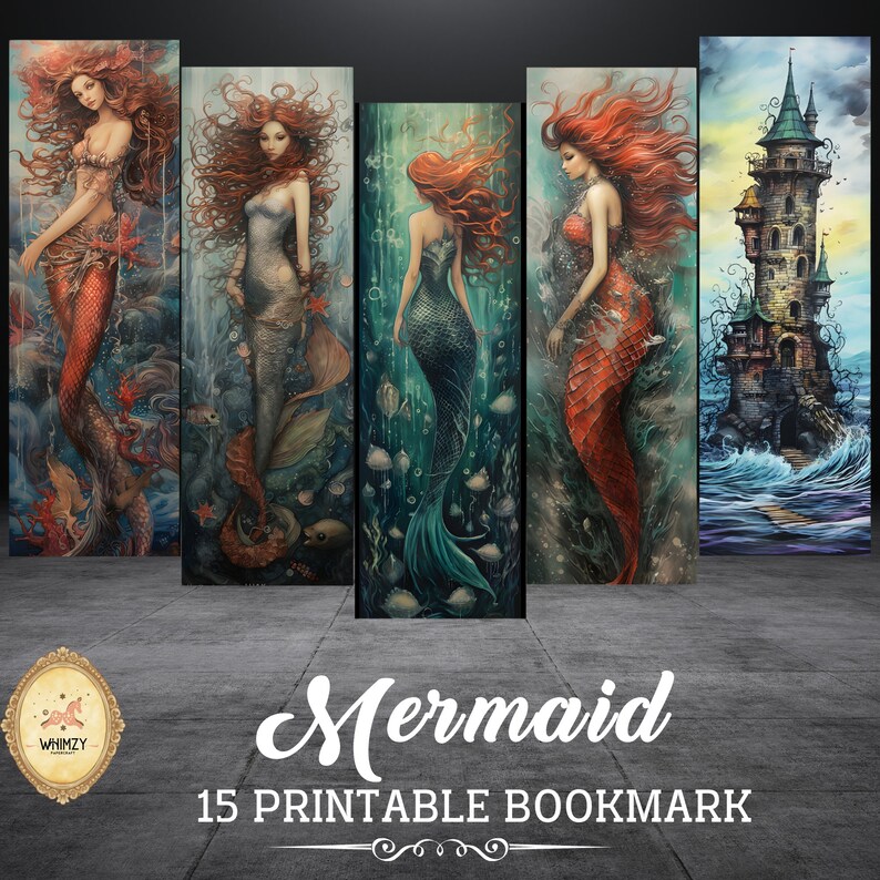 Fantasy Mermaid Printable Bookmarks: Sea Junk Journal Bookmark Bundle ...