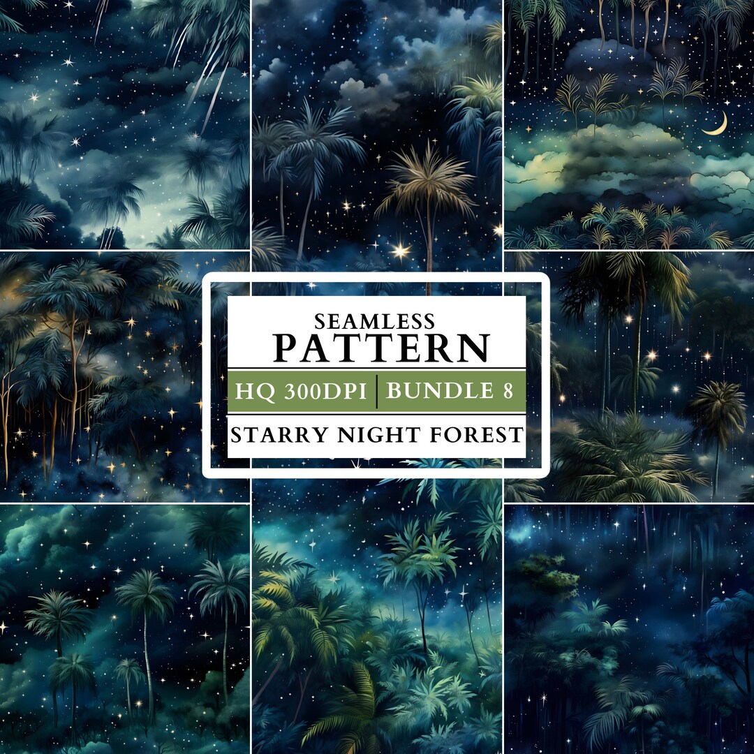 Starry Night Forest Seamless Pattern Starry Night Forest Paper Star ...