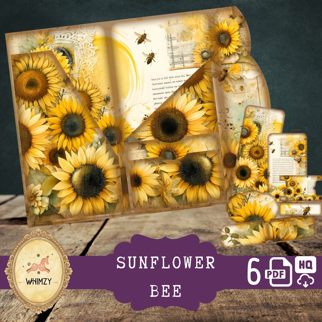 Sunflower Trifold Folio Junkjournal Kit Vintage DIY Mini Folio Junk ...