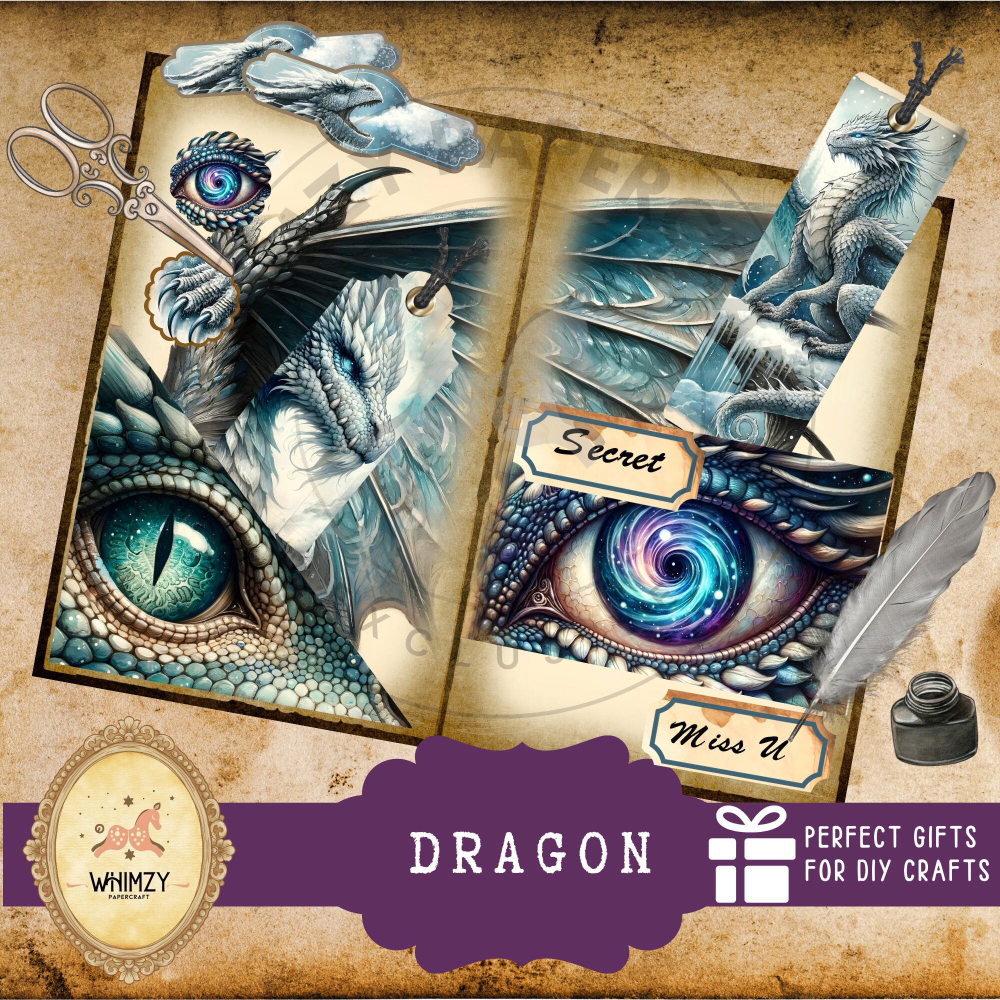 Dragon Junk Journal Kit Fantasy Collage Printables Fantasy Kit Dragon ...