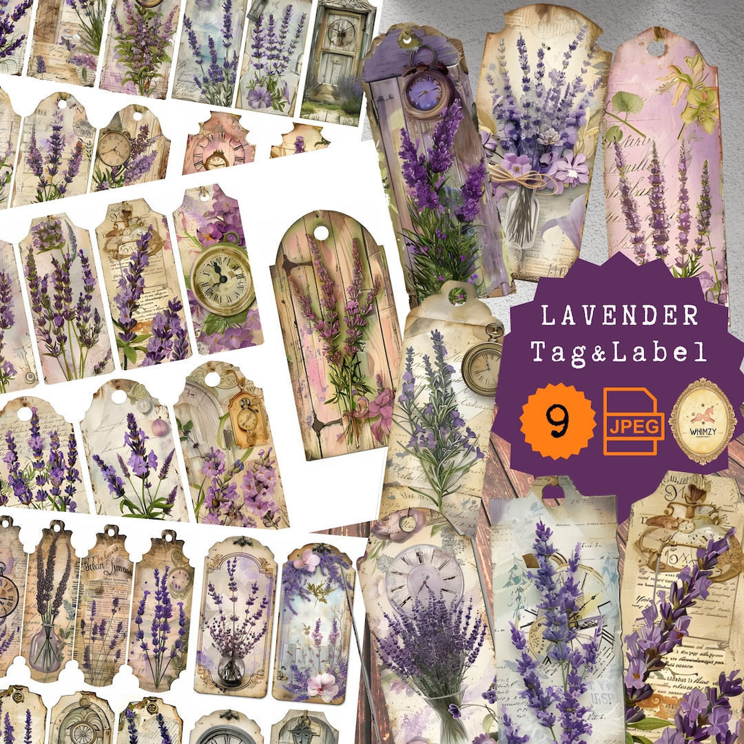 Lavender Tags Junk Journal Kit Printable Ephemera Purple Flowers DIY ...