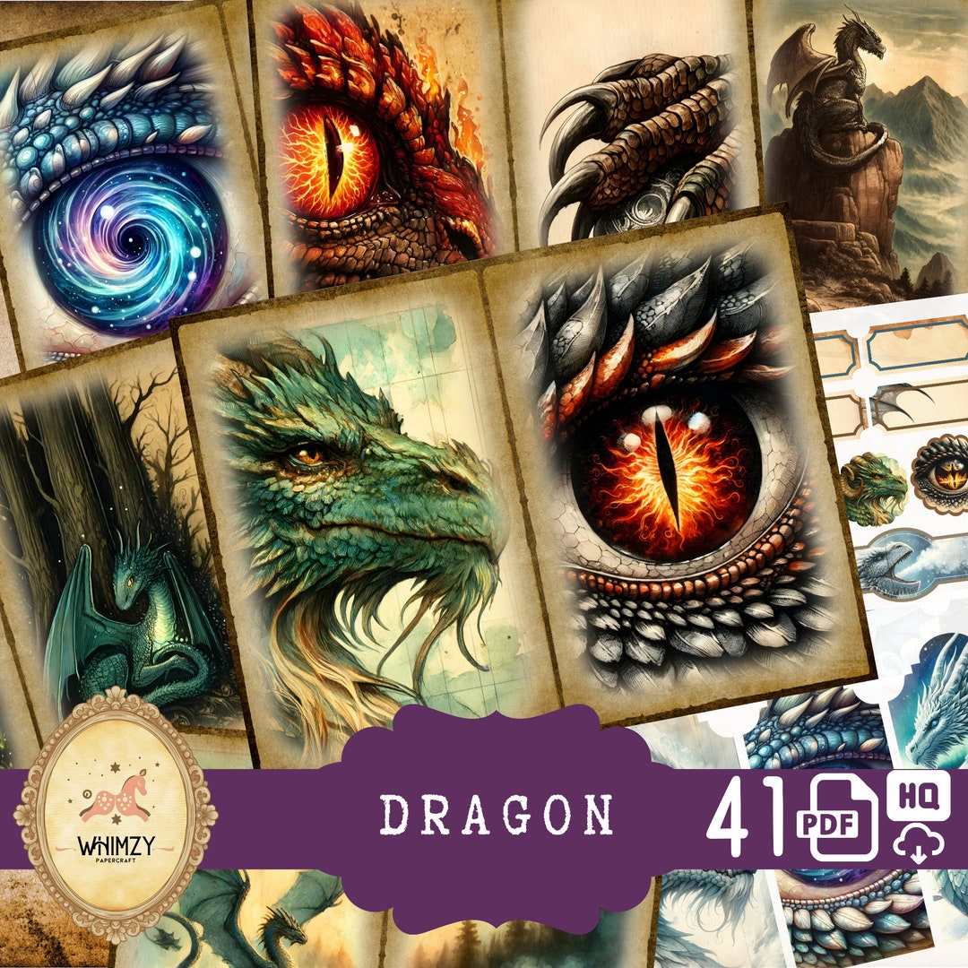 Dragon Junk Journal Kit Fantasy Collage Printables Fantasy Kit Dragon ...