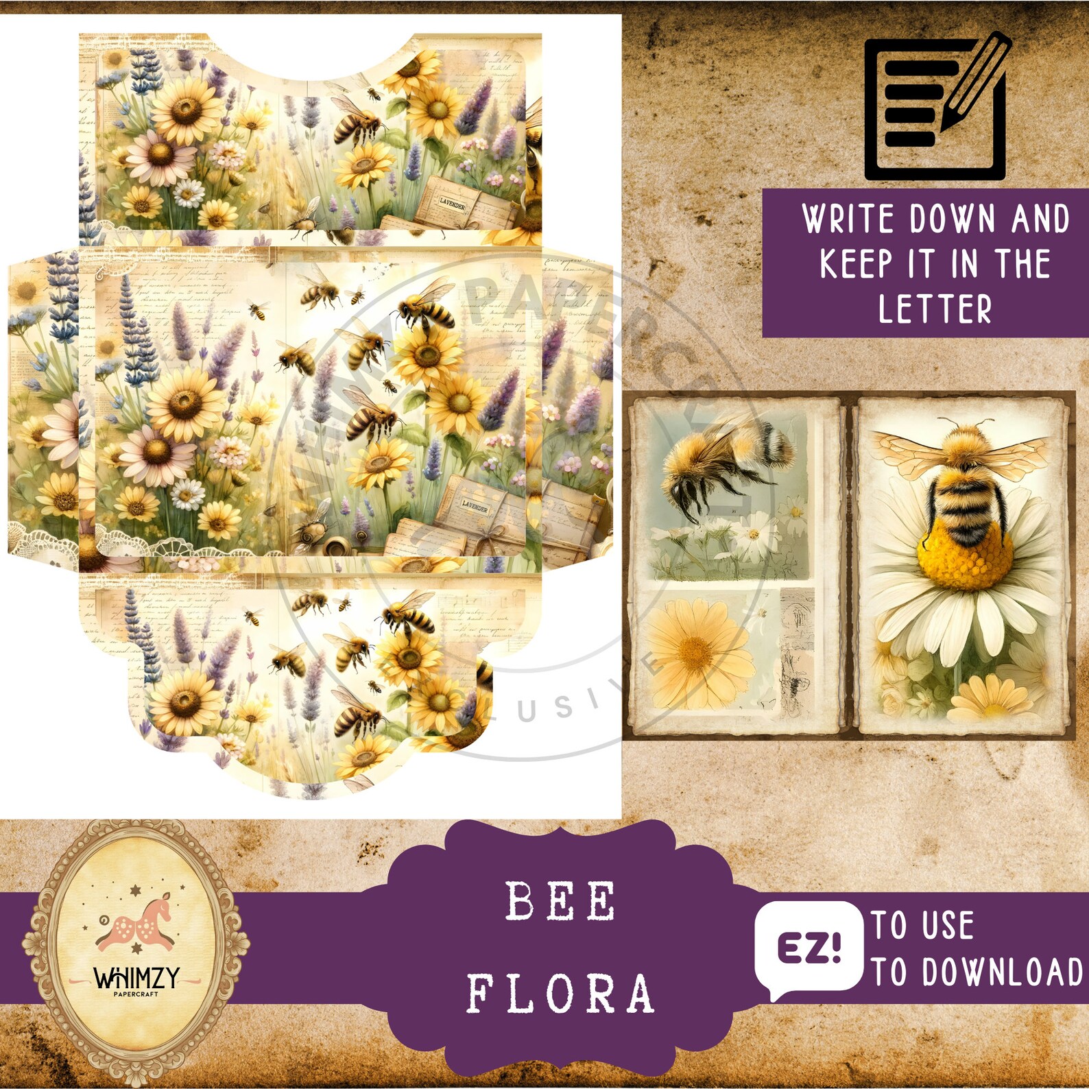 Bees Flora Junk Journal Vintage Bee Junk Journal Kit Digital Collage ...