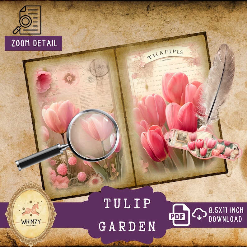 Tulips Junk Journal Kit Ephemera Pink Tulips Printable Tags & Labels ...