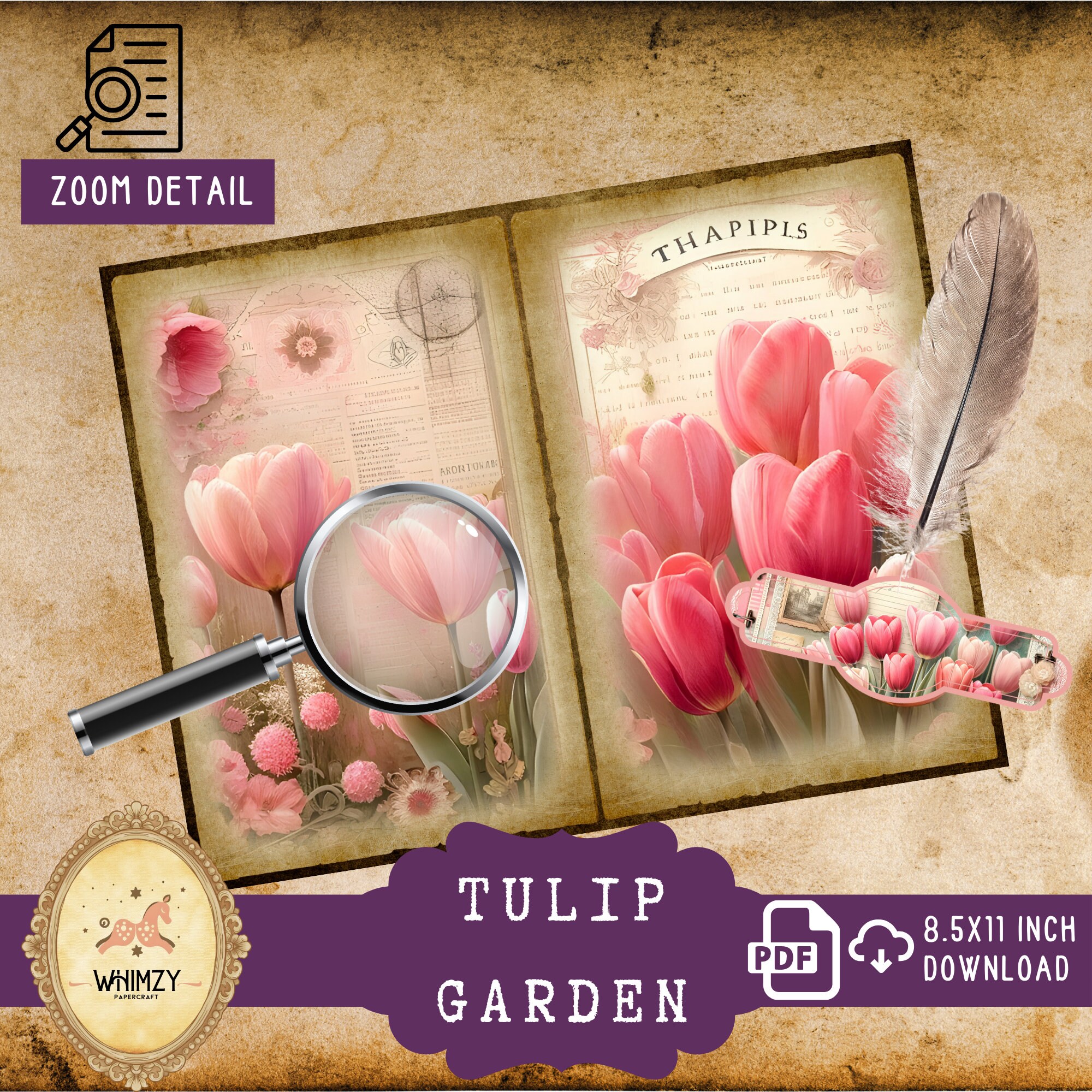 Tulips Junk Journal Kit Ephemera Pink Tulips Printable Tags & Labels ...