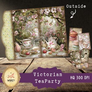 Tea Party Trifold Folio Junkjournal Kit Vintage Diy Mini Folio Junk