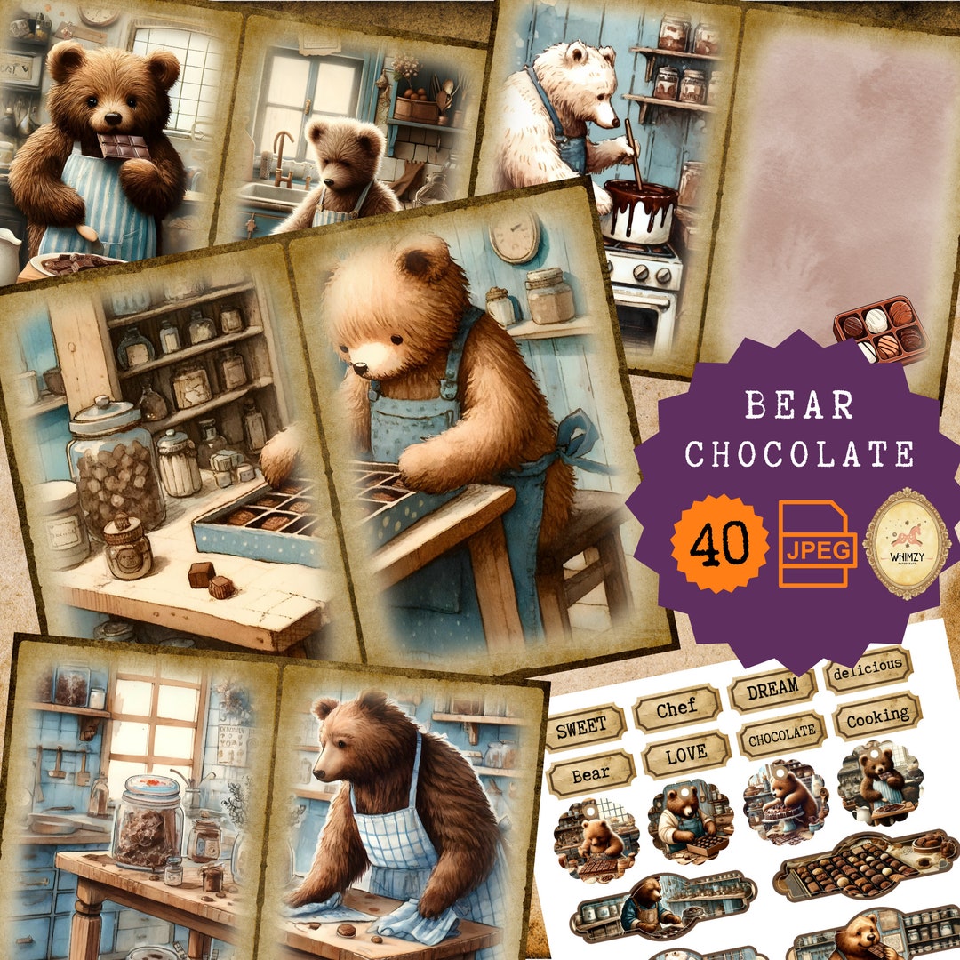 Bear Chocolate Junk Journal Ephemera, Printable Papers Chocolate Tags ...