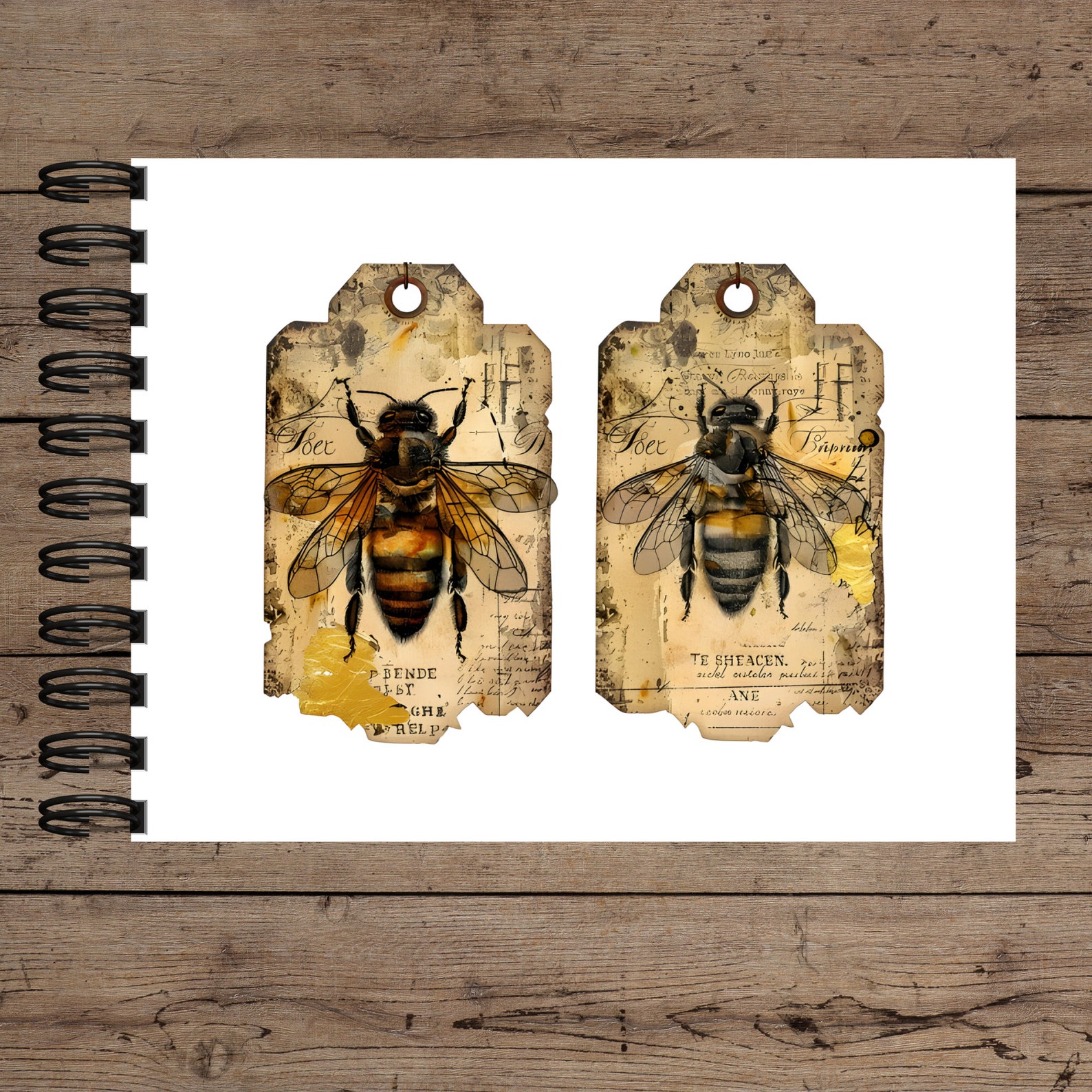 Bees Junk Journal Tag Vintage Bee Junk Journal Kit Label Collage Sheet ...