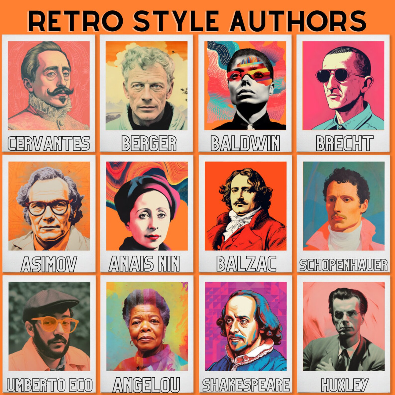 Great Authors Collage Set of 5 , Famous Author Series Posters, Writer ...
