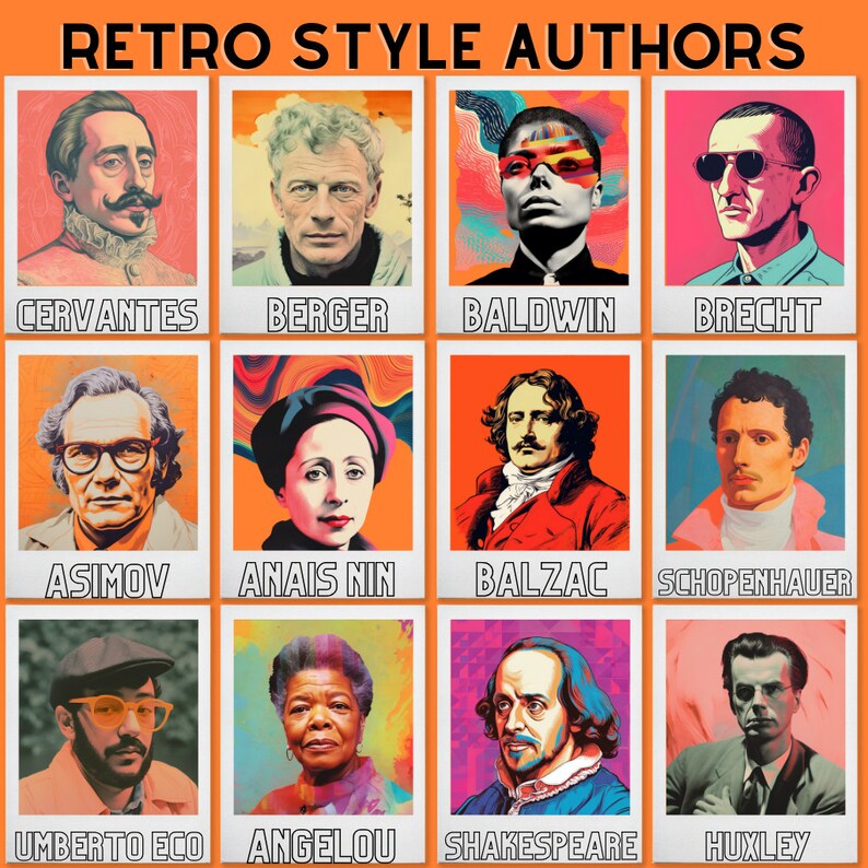 Great Authors Collage Set of 5 , Famous Author Series Posters, Writer ...