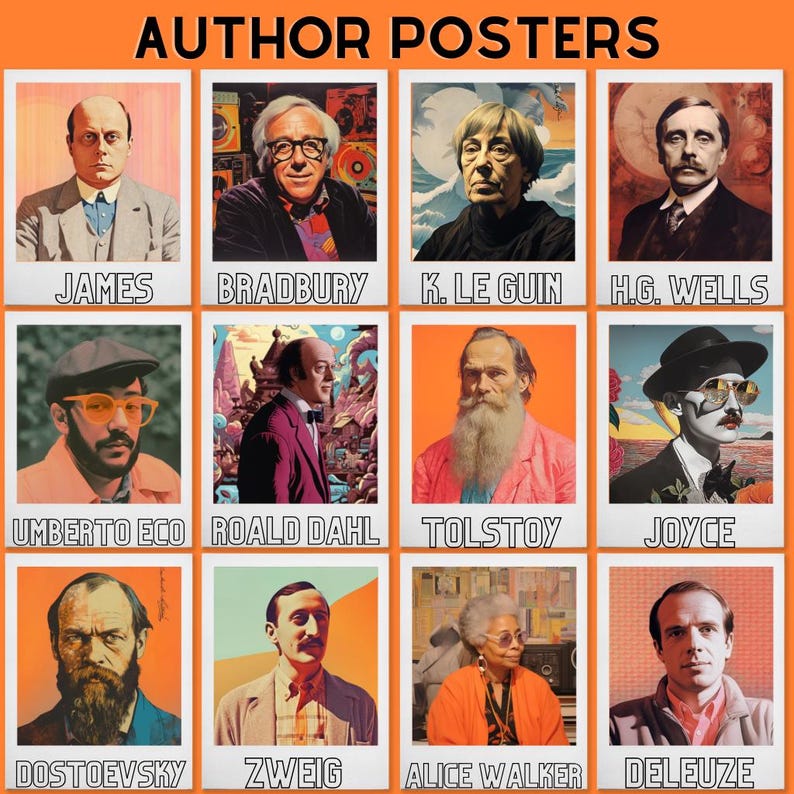 Great Authors Collage Set of 5 , Famous Author Series Posters, Writer ...
