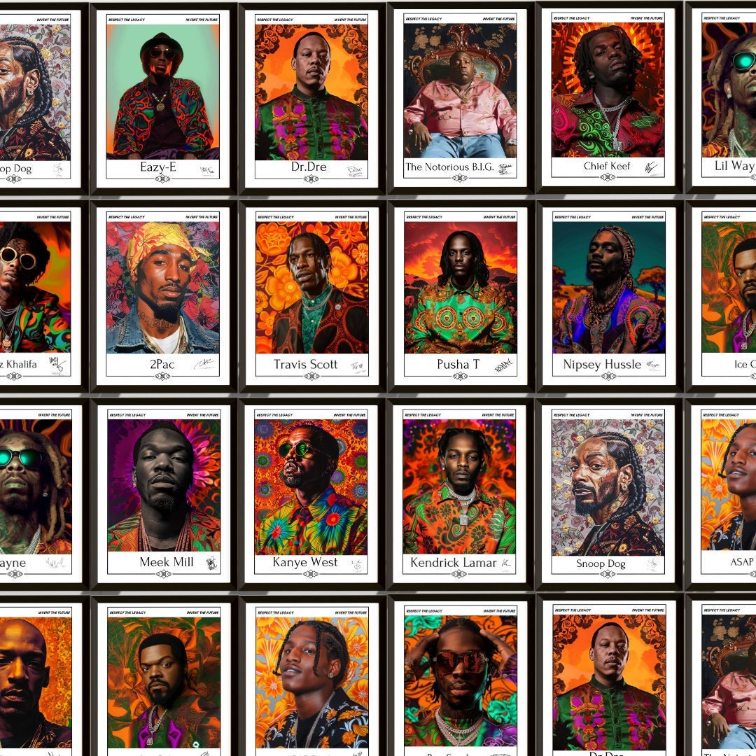 Hiphop Music Rappers Poster Collage Set of 18, Hip Hop Wall Art, 2pac ...