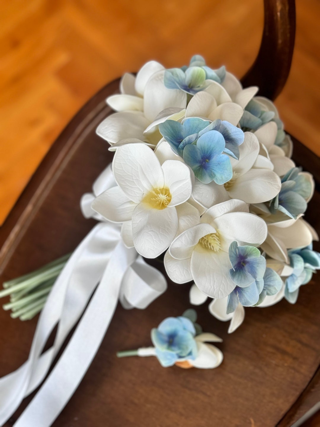 Bride Flower and Groom Boutonniere With Artificial Magnolia and ...