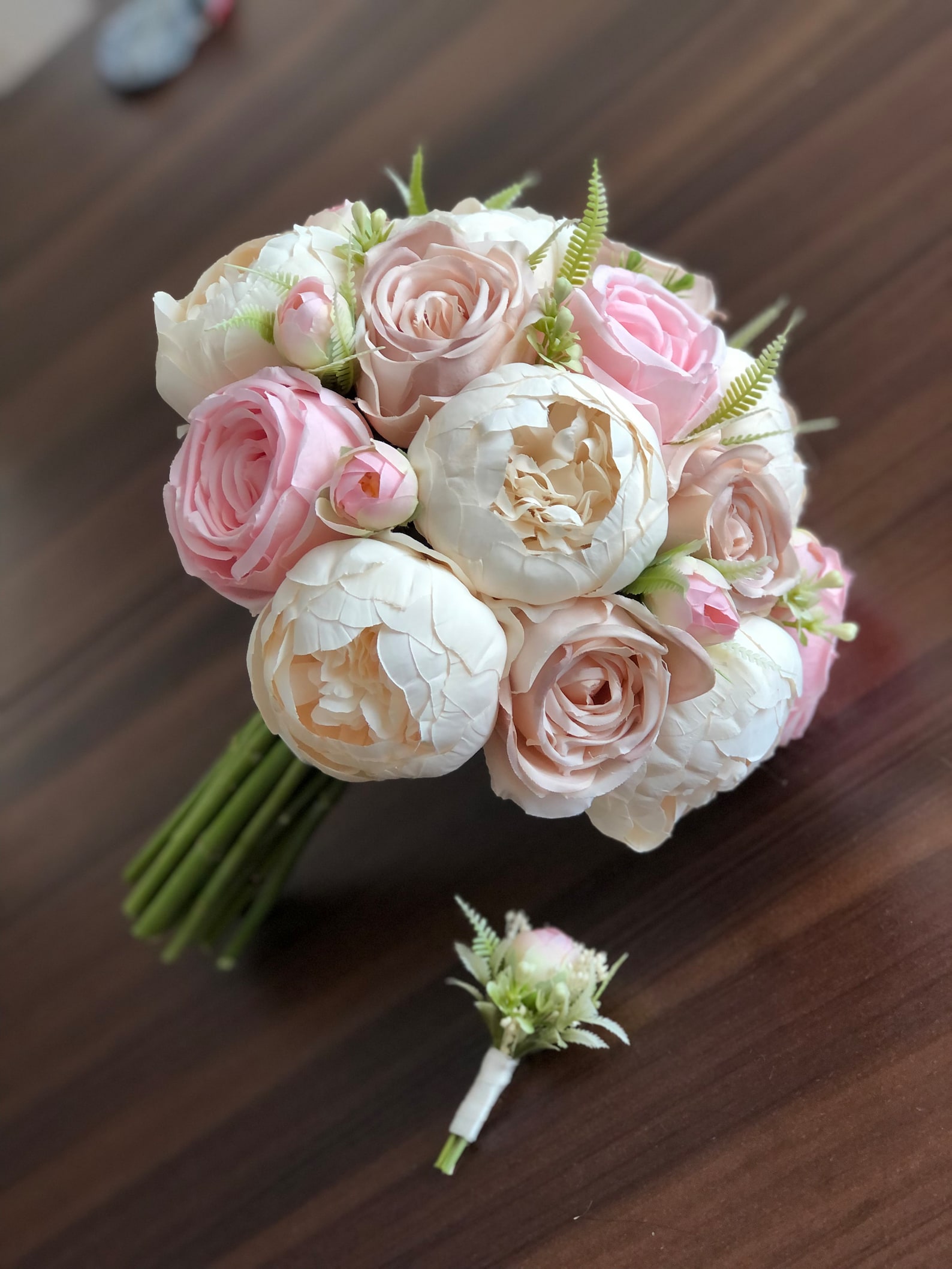 Elegant Pink-inch Mixed Peony Bouquet and Boutonniere - Handcrafted and ...