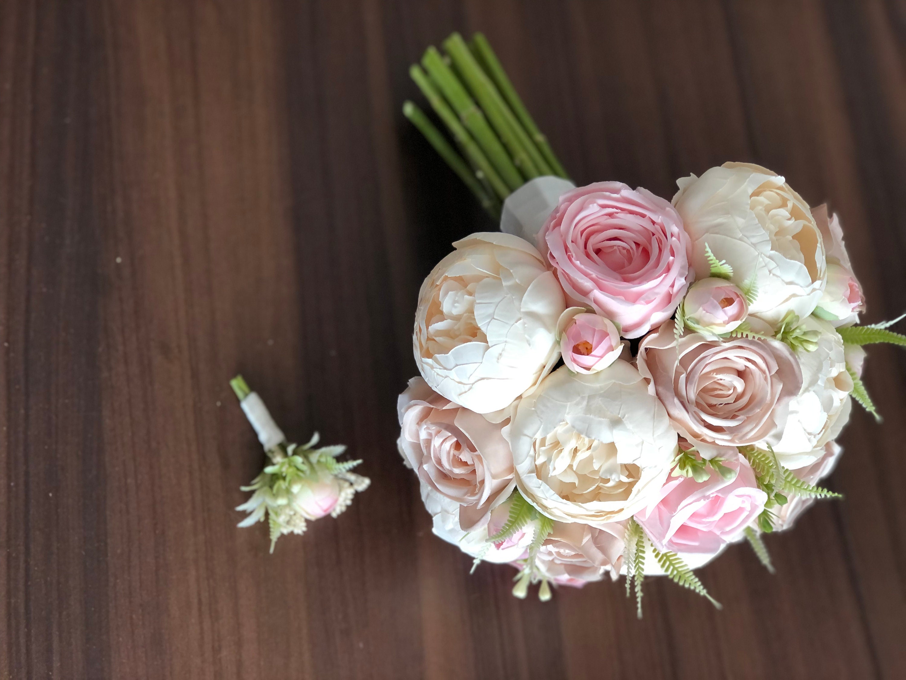 Elegant Pink-inch Mixed Peony Bouquet and Boutonniere - Handcrafted and ...