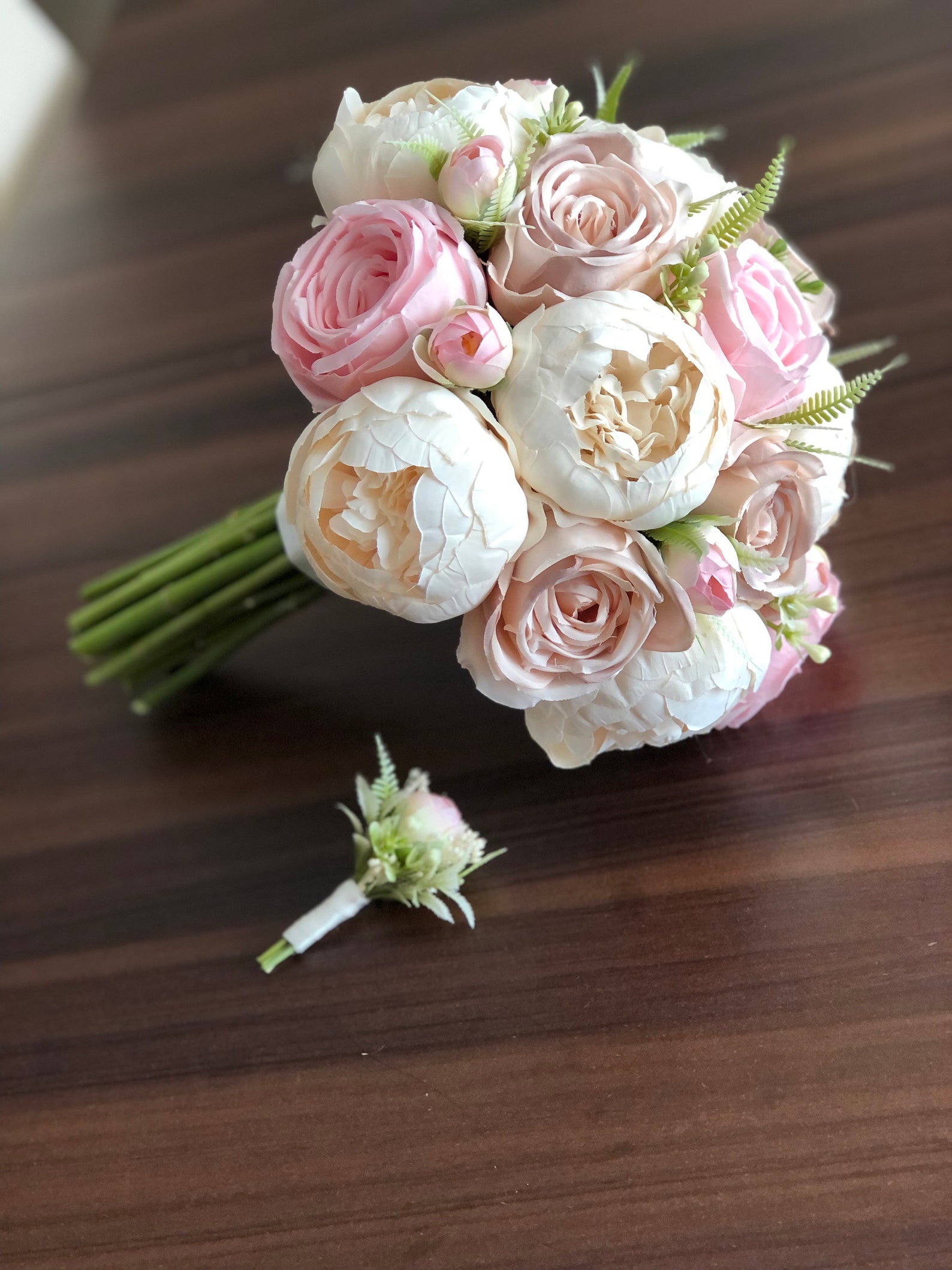 Elegant Pink-inch Mixed Peony Bouquet and Boutonniere - Handcrafted and ...