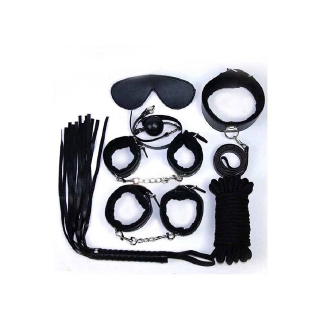 7-piece Black Leather Fancy Handcuffs Whip Leash Accessory Set - Etsy