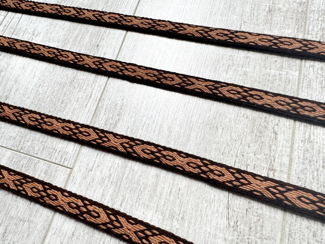 Tablet Woven Trim Birka Braid Pattern Brown and White Thick Wool Tablet ...