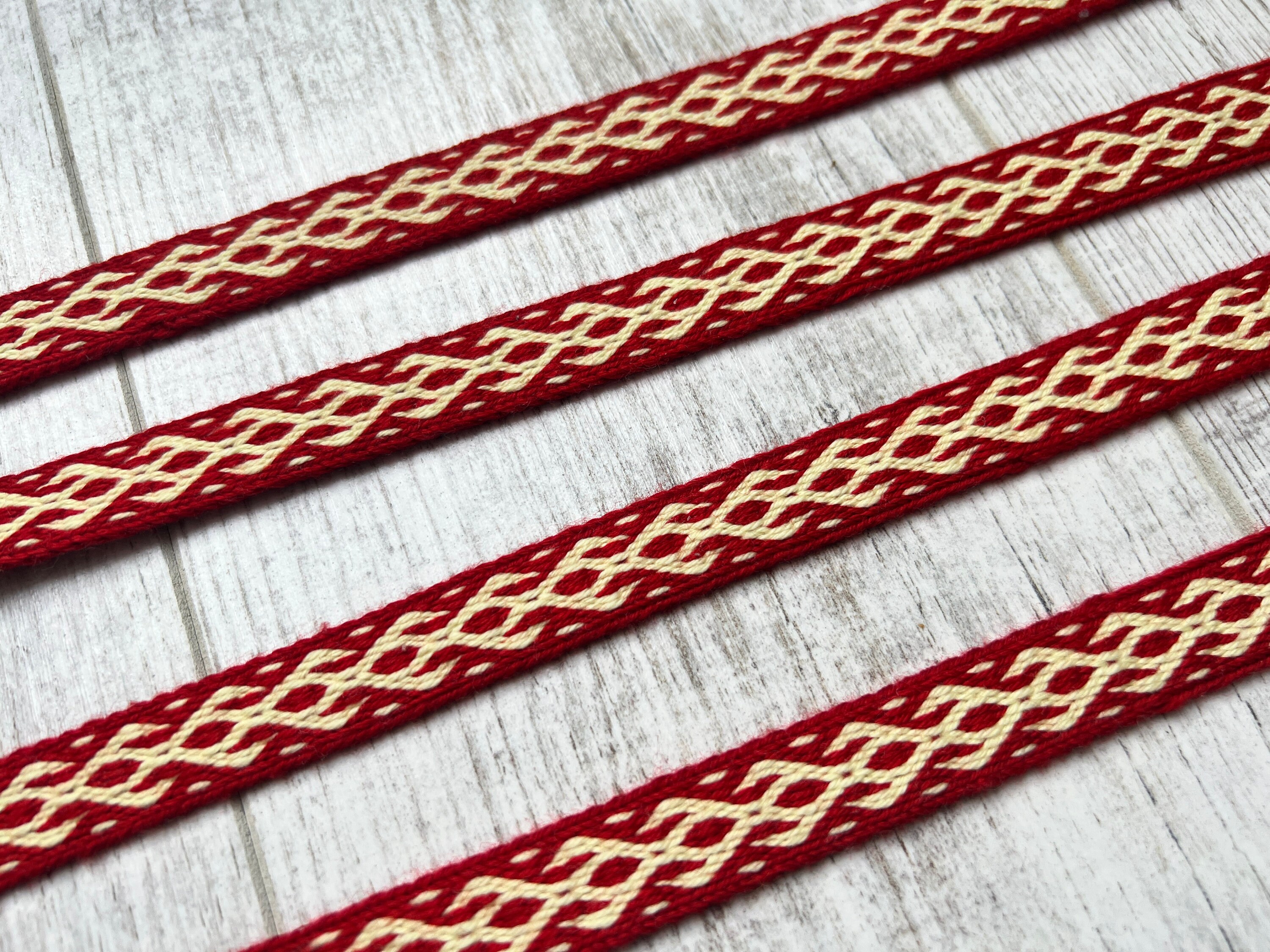 Tablet Woven Trim Diagonal Pattern Red Thin Pure Wool Tablet Weaving ...