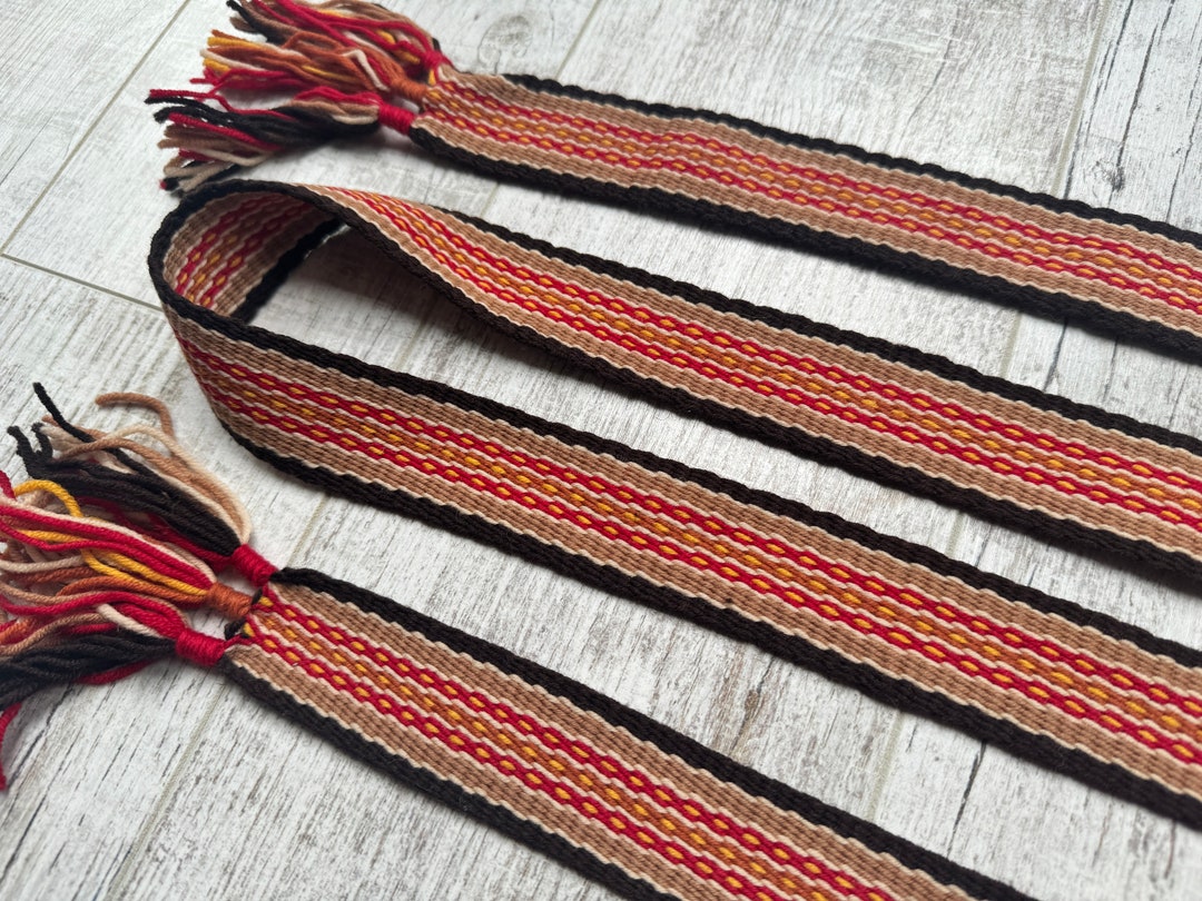 Inkle Woven Belt Brown Caramel Red Orange Pure Wool Riggid Heddle ...