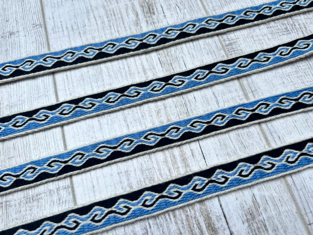 Tablet Woven Trim Ramshorn Pattern Blue Black and White Thick Wool ...