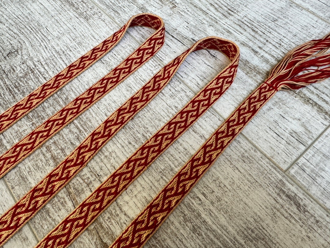 Tablet Woven Trim Pure Silk Red and Beige Vine Pattern Tablet Weaving ...