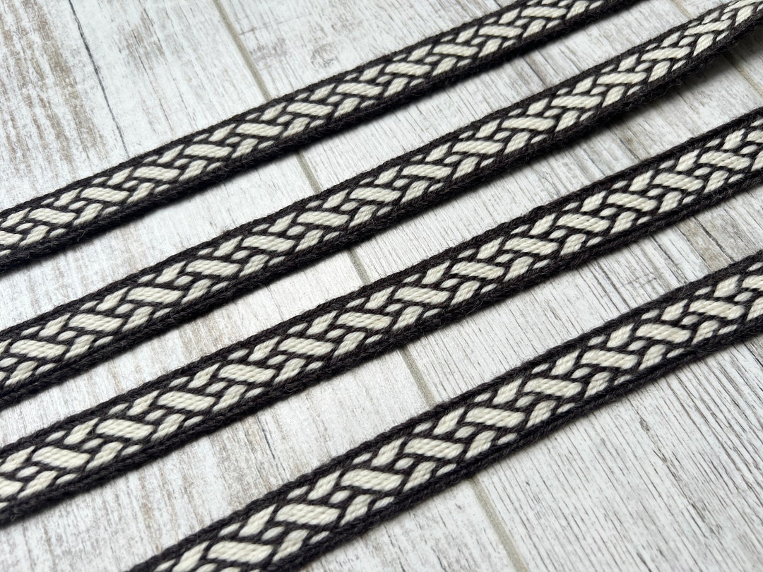 Tablet Woven Trim Birka Braid Pattern Brown and White Thick Wool Tablet ...