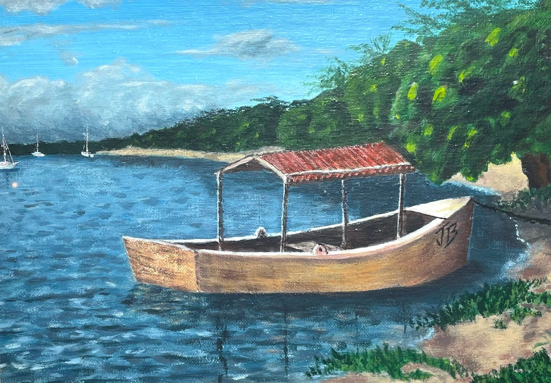 THE DINKY BOAT - Original Acrylic on Board - Vintage Seascape Painting ...