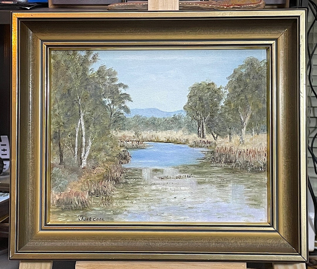 JUNE COOK Original Oil on Board Vintage Landscape Painting 'the Lagoon ...