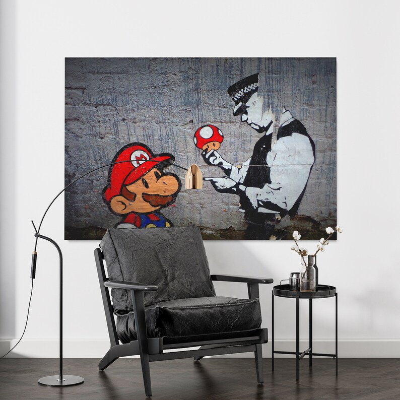 Banksy Wall Art Mario Banksy Canvas Banksy Super Mario Wall - Etsy