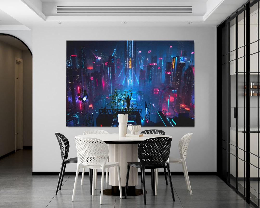 Cyberpunk Night City Wall Art, Neo Futuristic, Cyber City Wall Art, Neo ...