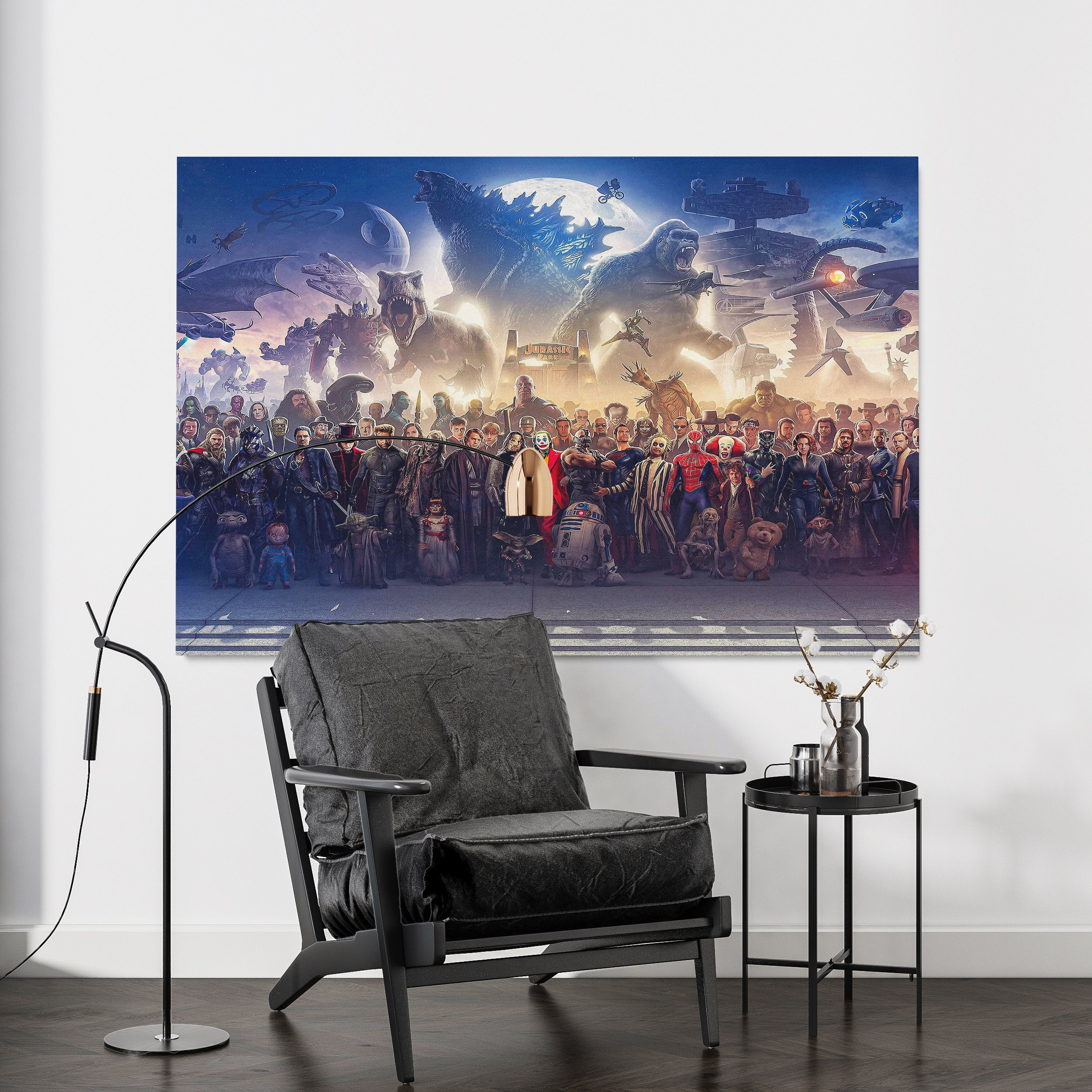 150 Movie Blockbuster Characters Panorama Art, New Superhero's Wall Art ...