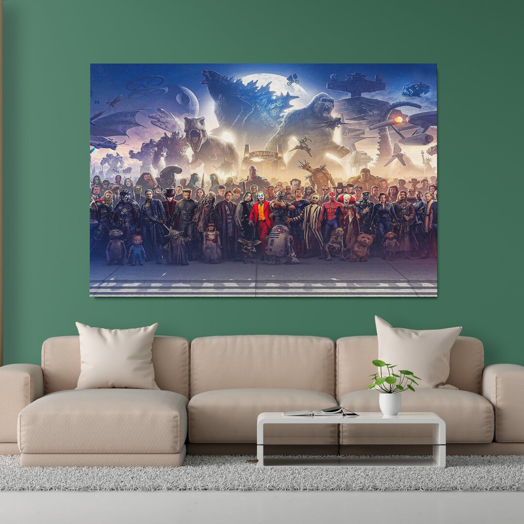 150 Movie Blockbuster Characters Panorama Art, New Superhero's Wall Art ...