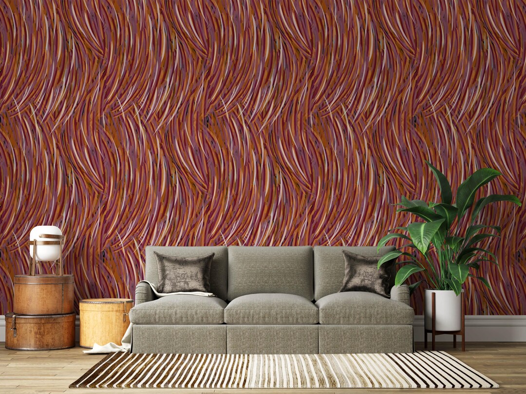 Abstract Orange and Red Wallpaper for Living Room, Bold Wave Pattern ...