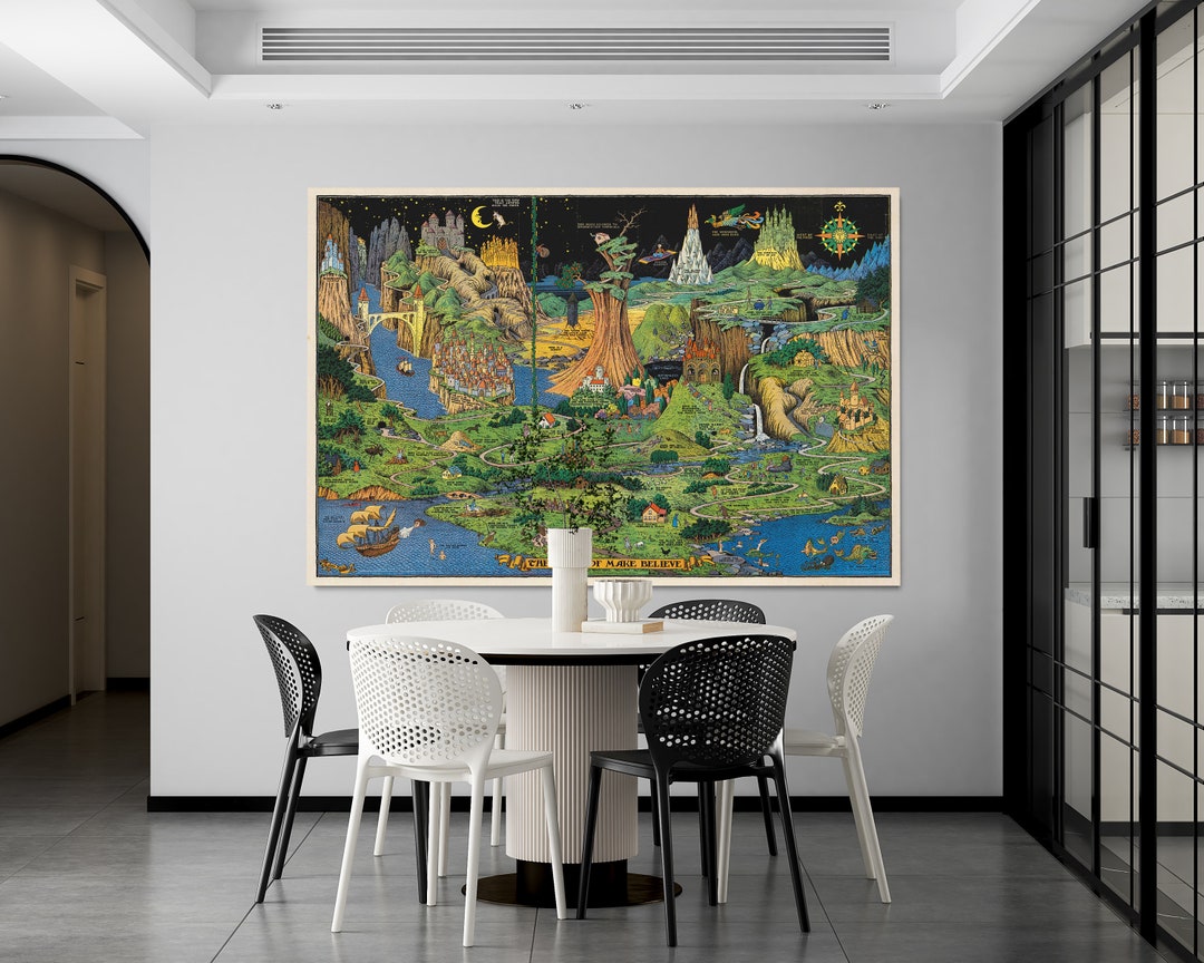 JARO HESS the Land of Make Believe 1933 Vintage Fairy Tale Map / Canvas ...