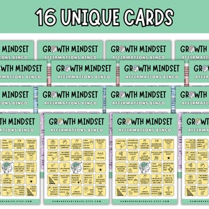 Growth Mindset Affirmations Bingo | 48 Affirmation Cards | 16 ...