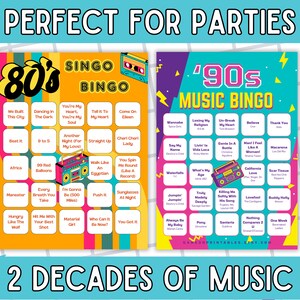 Music Bingo - 2 Pack | 80s, 90s Music Bingo | 2 Decades of Music ...