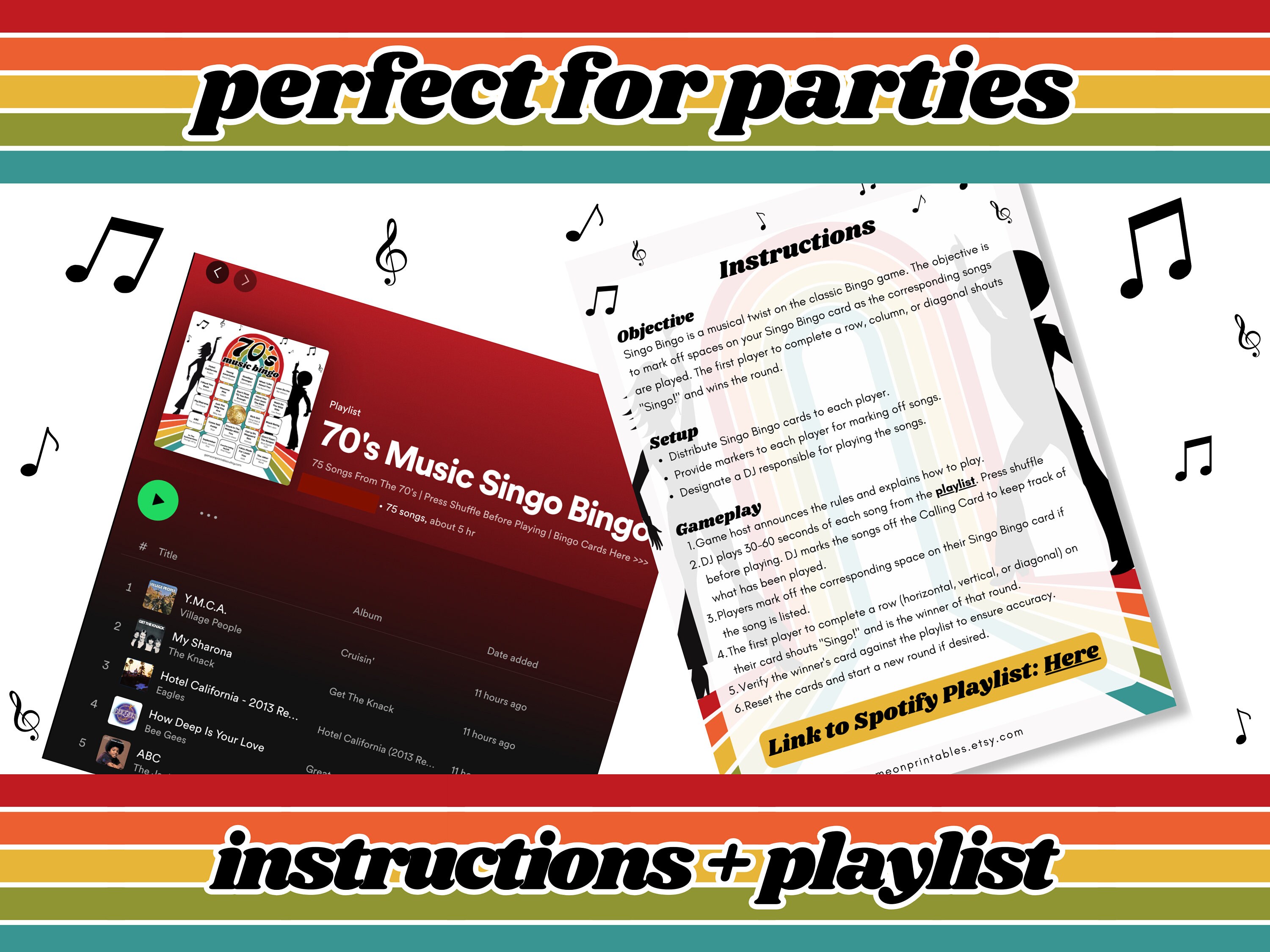 70s Music Bingo 70s Singo Bingo 20 Bingo Cards 1970s Music Party Games ...