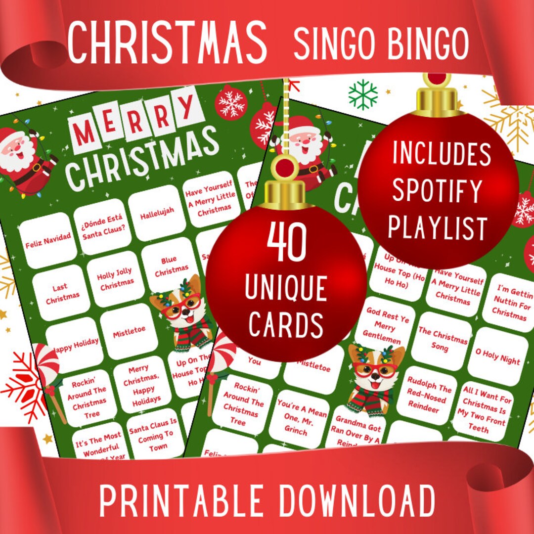 Christmas Singo Bingo Christmas Music Bingo 50 Christmas Songs, 40 ...
