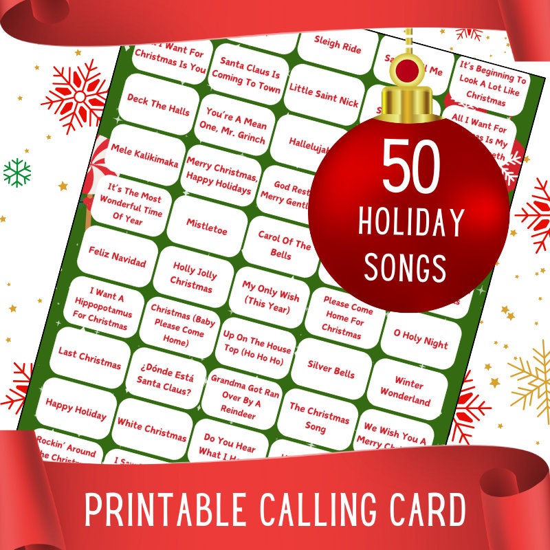 Christmas Singo Bingo Christmas Music Bingo 50 Christmas Songs, 20 ...