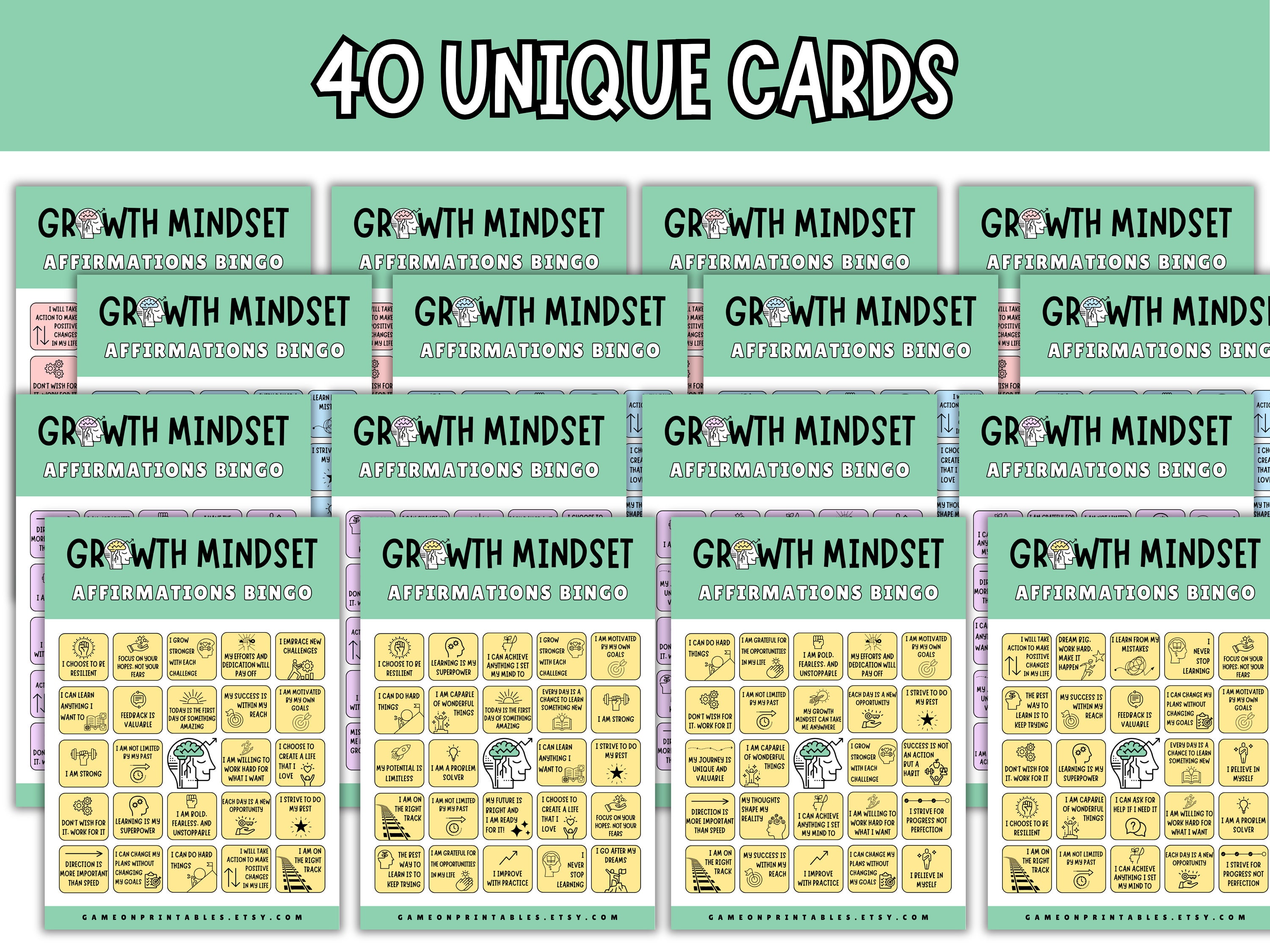 Growth Mindset Affirmations Bingo: 40 Printable Cards (digital Download ...