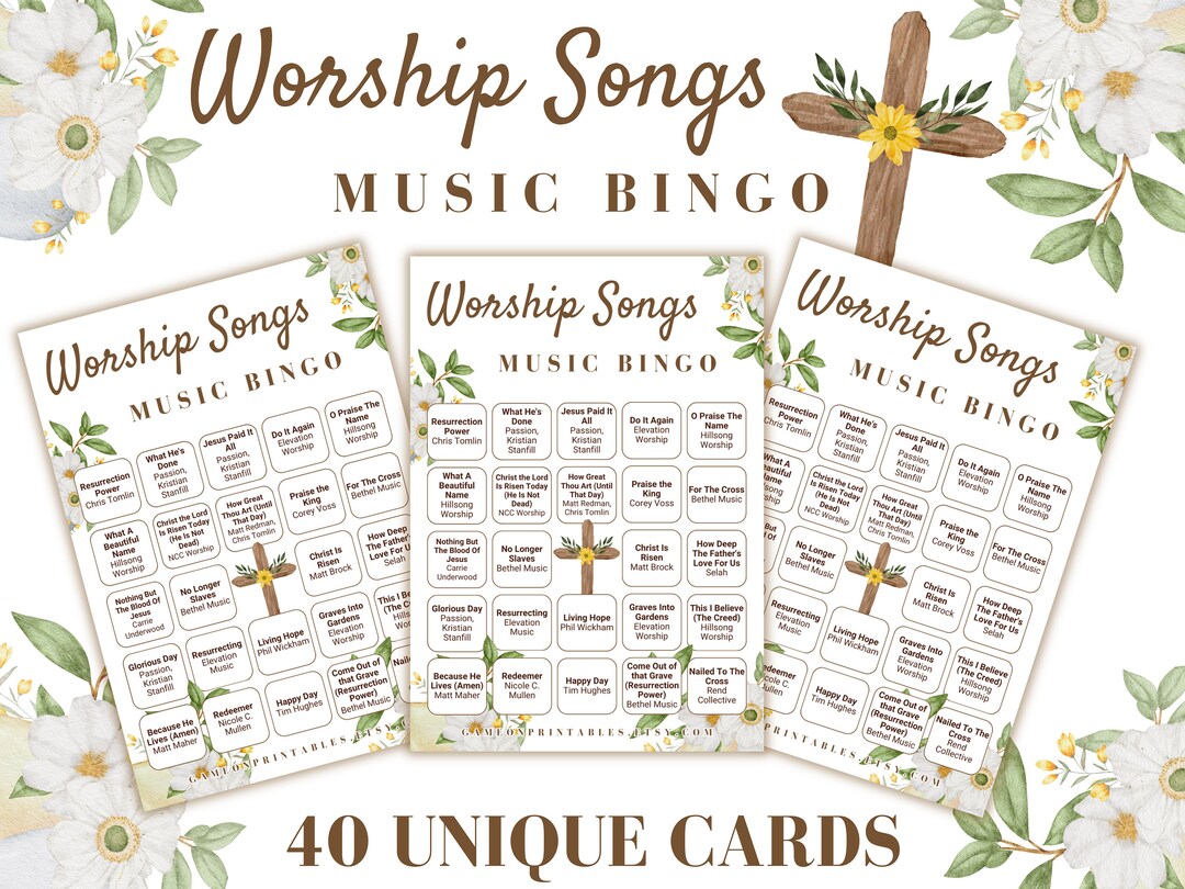 Christian Music Bingo | Easter Music Bingo | Worship Songs Bingo | 40 ...