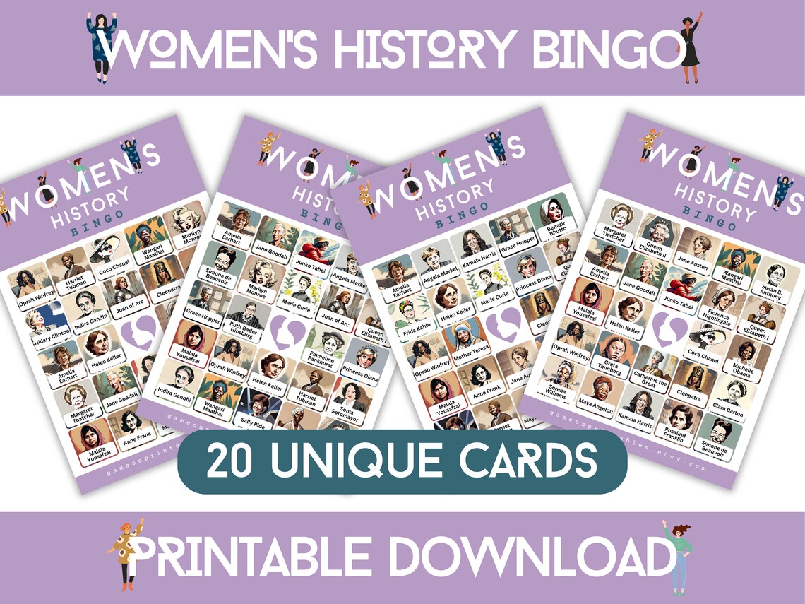 Women's History Month Bingo Game International Women's Day Bingo 20 ...