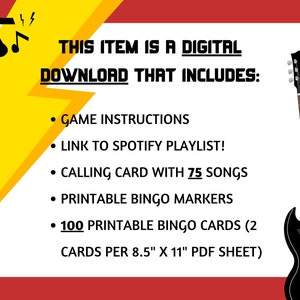 Rock Music Bingo | Rock and Roll Music Bingo With Playlist | 100 Bingo ...