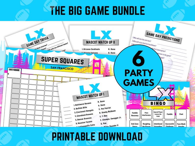 The Big Game Bundle 2026 | Sunday Game Day | Football Squares, Football ...