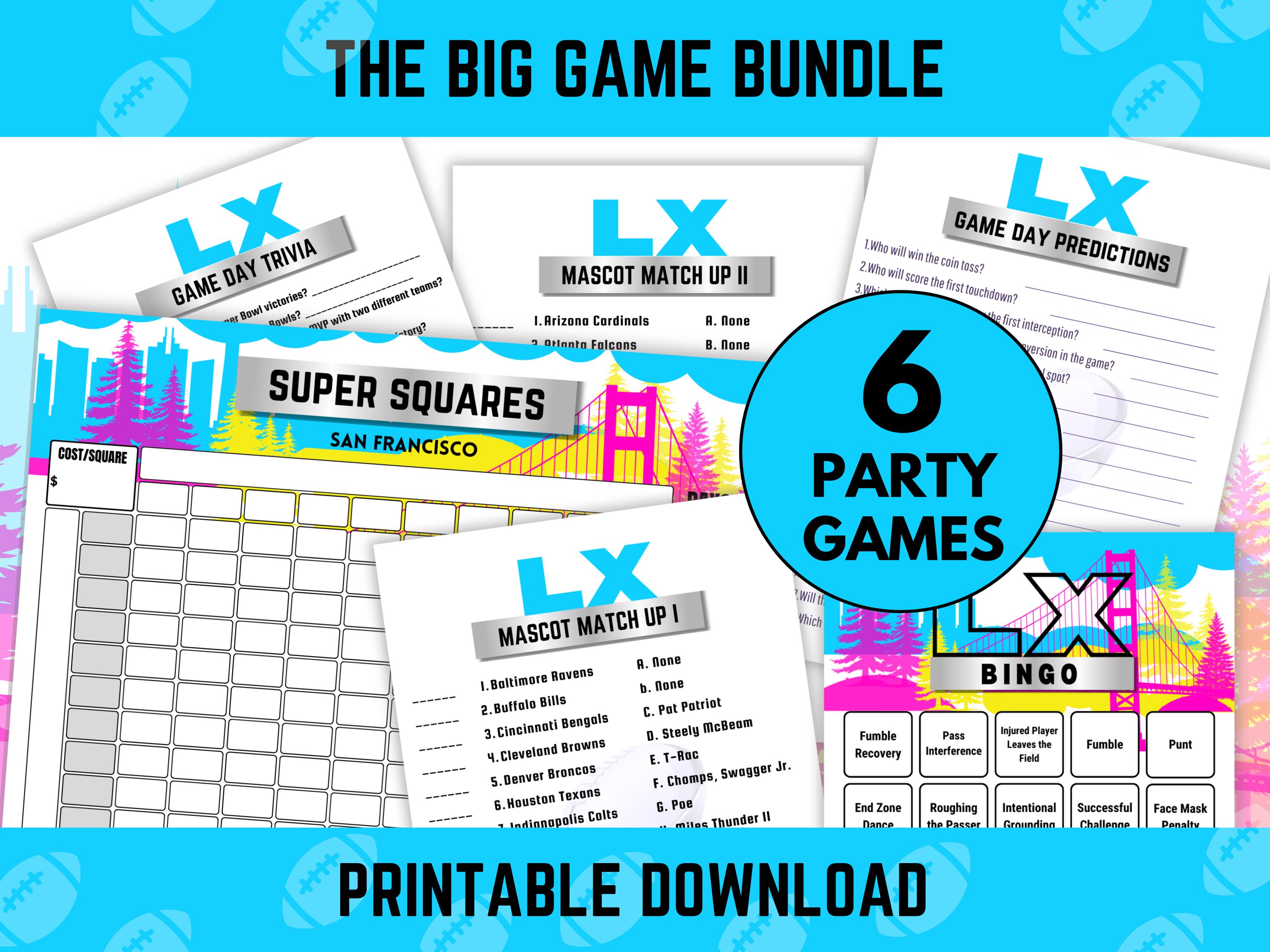 The Big Game Bundle 2026 | Sunday Game Day | Football Squares, Football ...