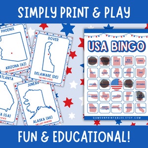 United States Bingo | 50 US State Capital Flash Cards | 40 Educational ...